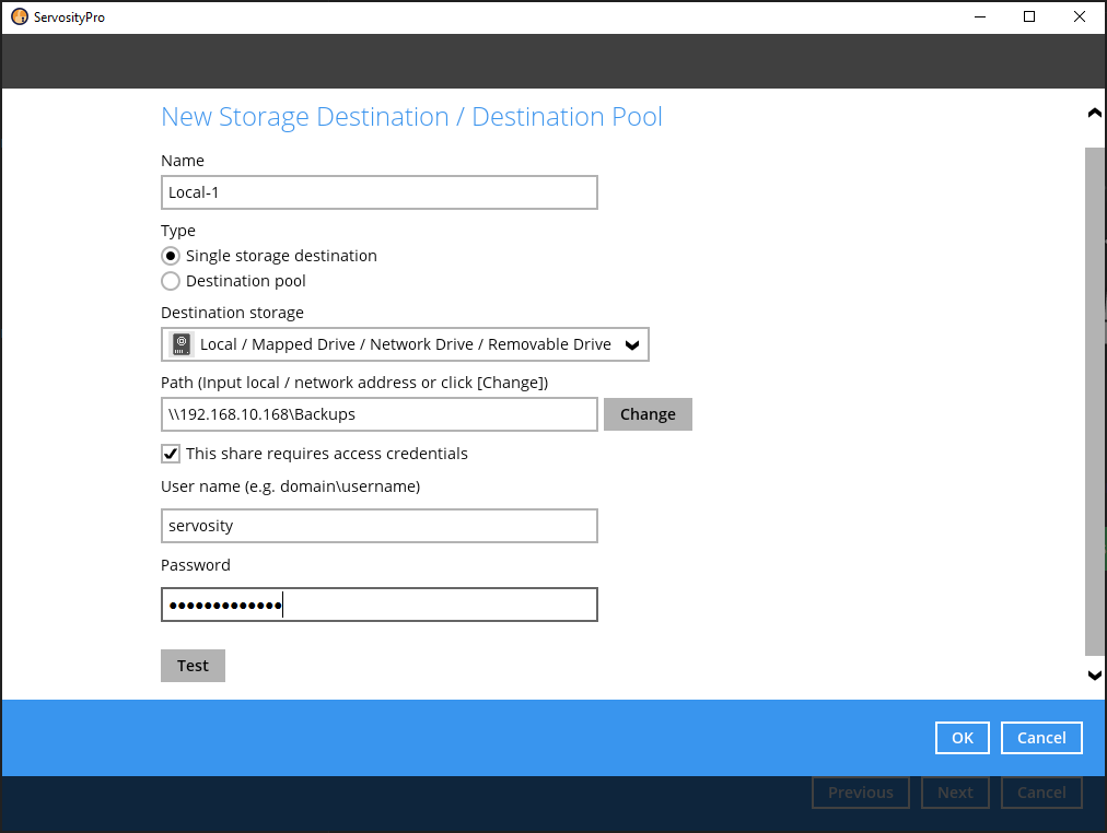 How to backup to a network / UNC path destination with Servosity (Classic)